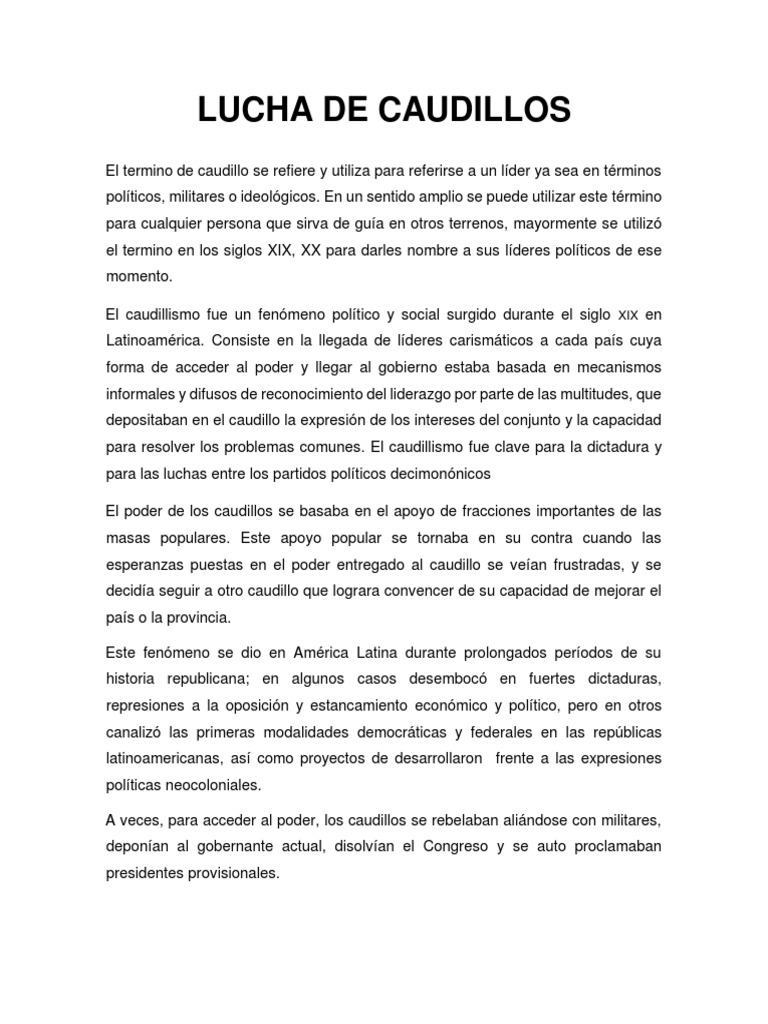 Caudillismo en Latinoamérica: Historia y Líderes | PDF | México | Gobierno