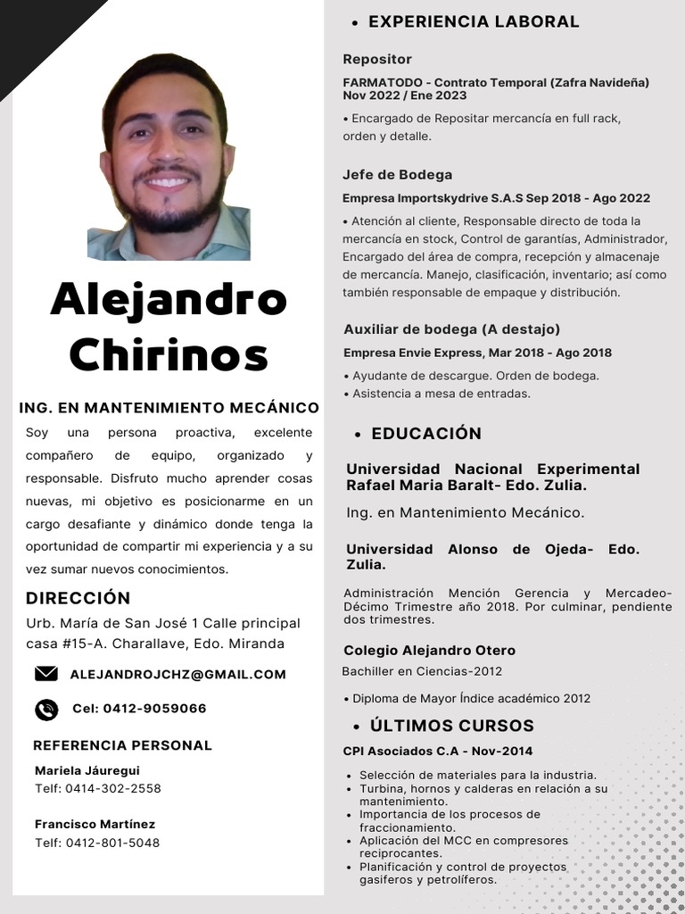 Currículum Alejandro Chirinos | PDF | Business