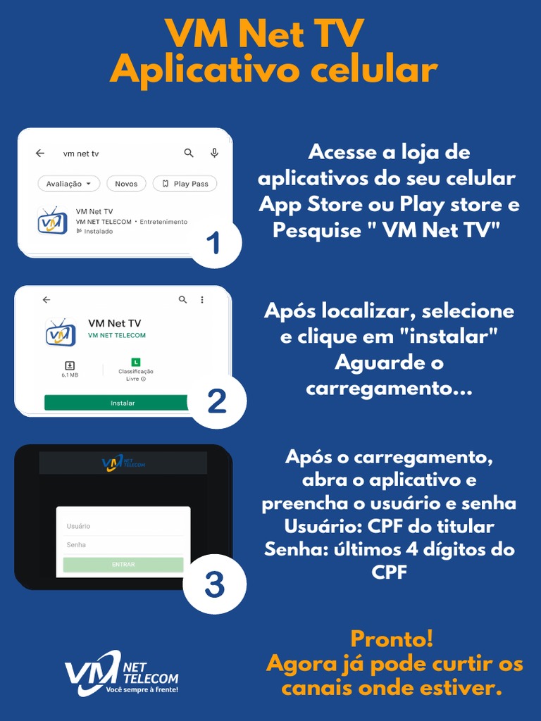 Passo A Passo - VM Net TV - Aplicativo Celular... | PDF