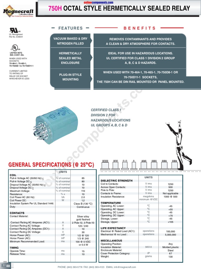 750XCXH 110 125D Magnecraft | PDF | Alternating Current | Relay