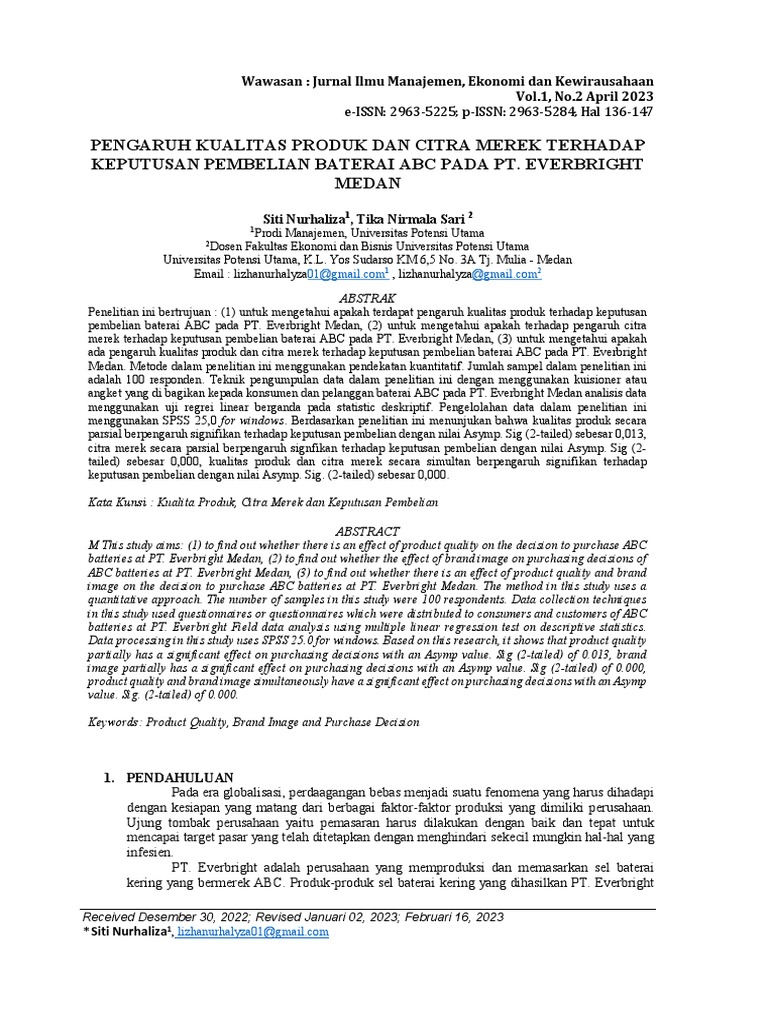 Pengaruh Kualitas Produk Dan Citra Merek Terhadap Keputusan Pembelian ...