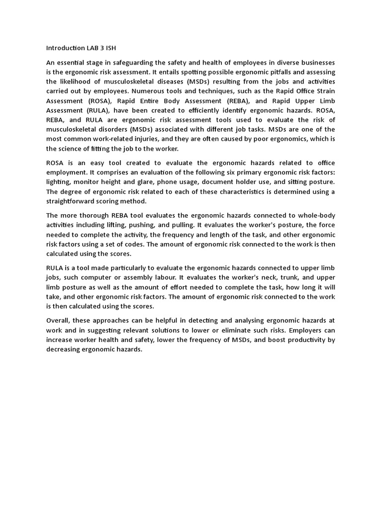 Introduction LAB 3 ISH | PDF | Human Factors And Ergonomics | Working Conditions