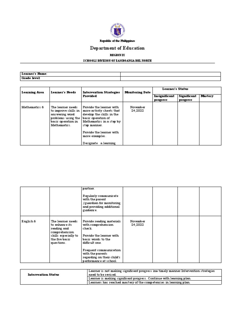 INDIVIDUAL LEARNING PLAN - PRINt-6 | PDF