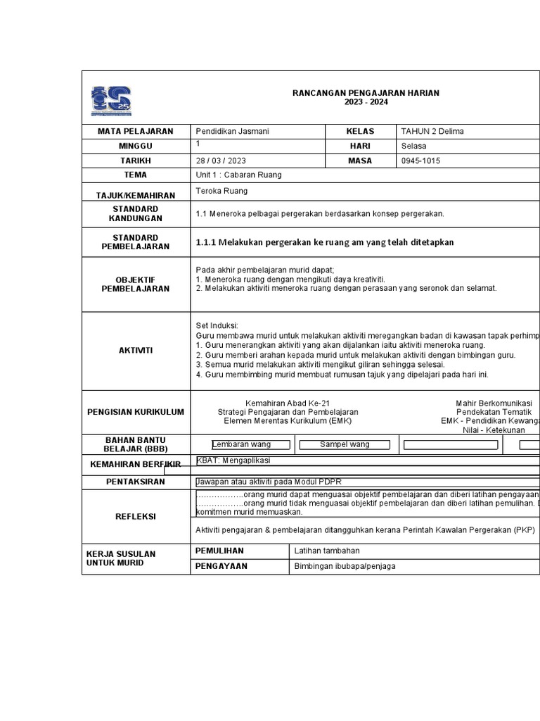 RPH PJ Tahun 2 | PDF