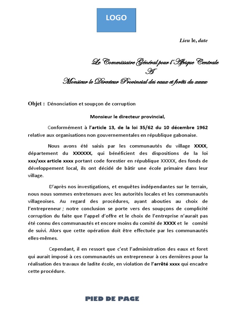 Modèle de Dénonciation Et Soupçon de Corruption | PDF