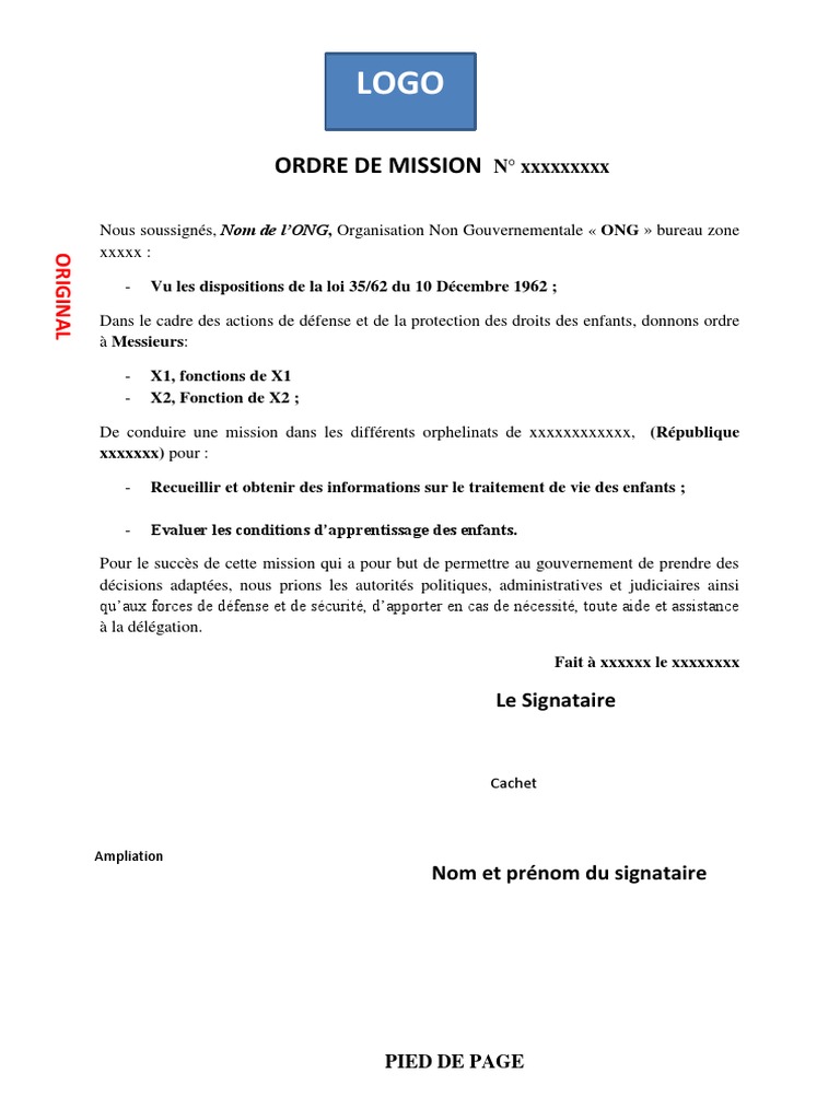 Fiche Ordre De Mission – Modèle D’Ordre De Mission Word – CEZTU
