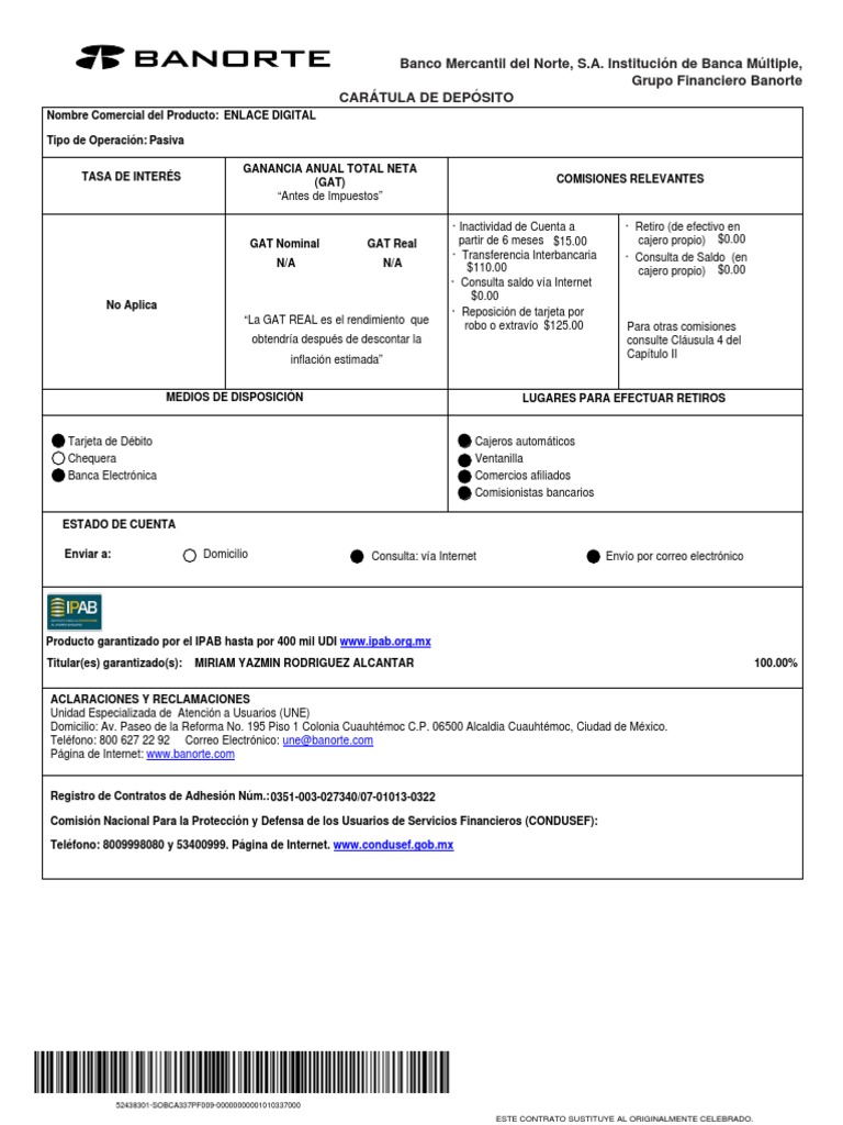 Caratula de Deposito | PDF | Bancos | Economias