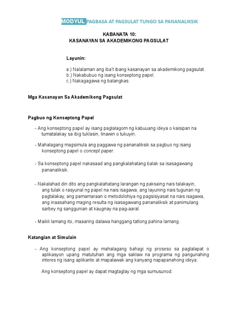 Kabanata 10 - Kasanayan Sa Akademikong Pagsulat | PDF