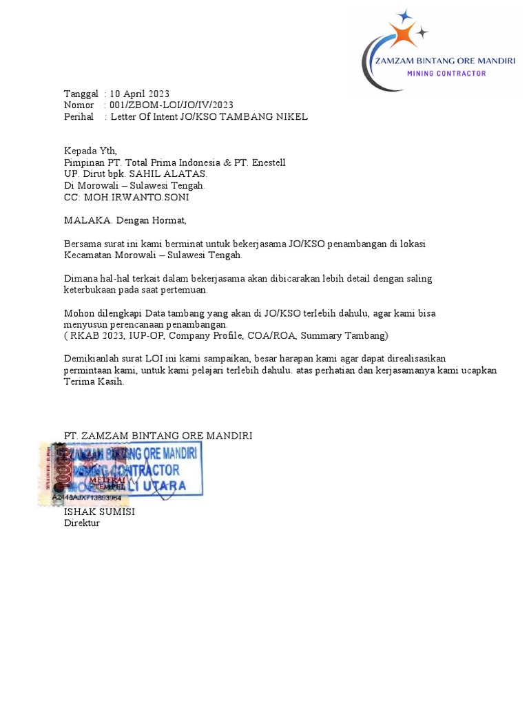 Contoh LOI JO-KSO NIKEL | PDF | Sains & Matematika