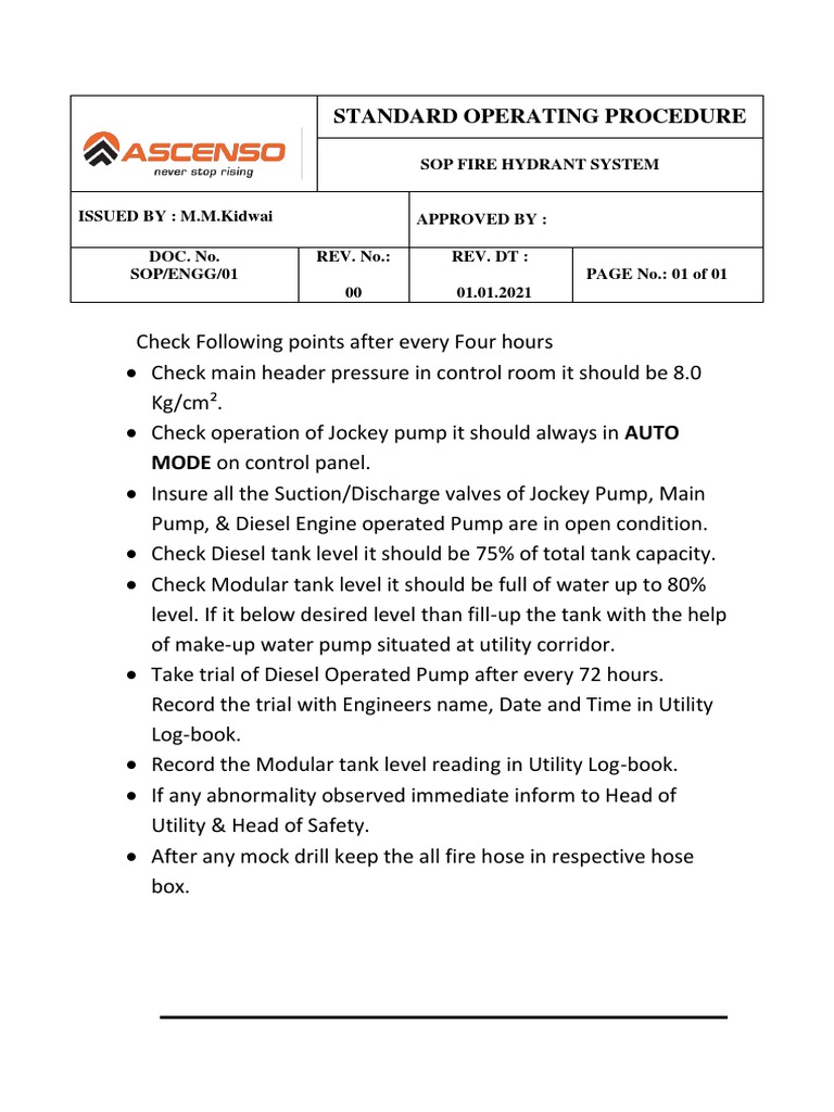 SOPs for Fire, ETP, and STP Systems | PDF