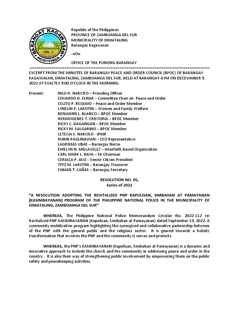 BPOC Resolution 2022 | PDF