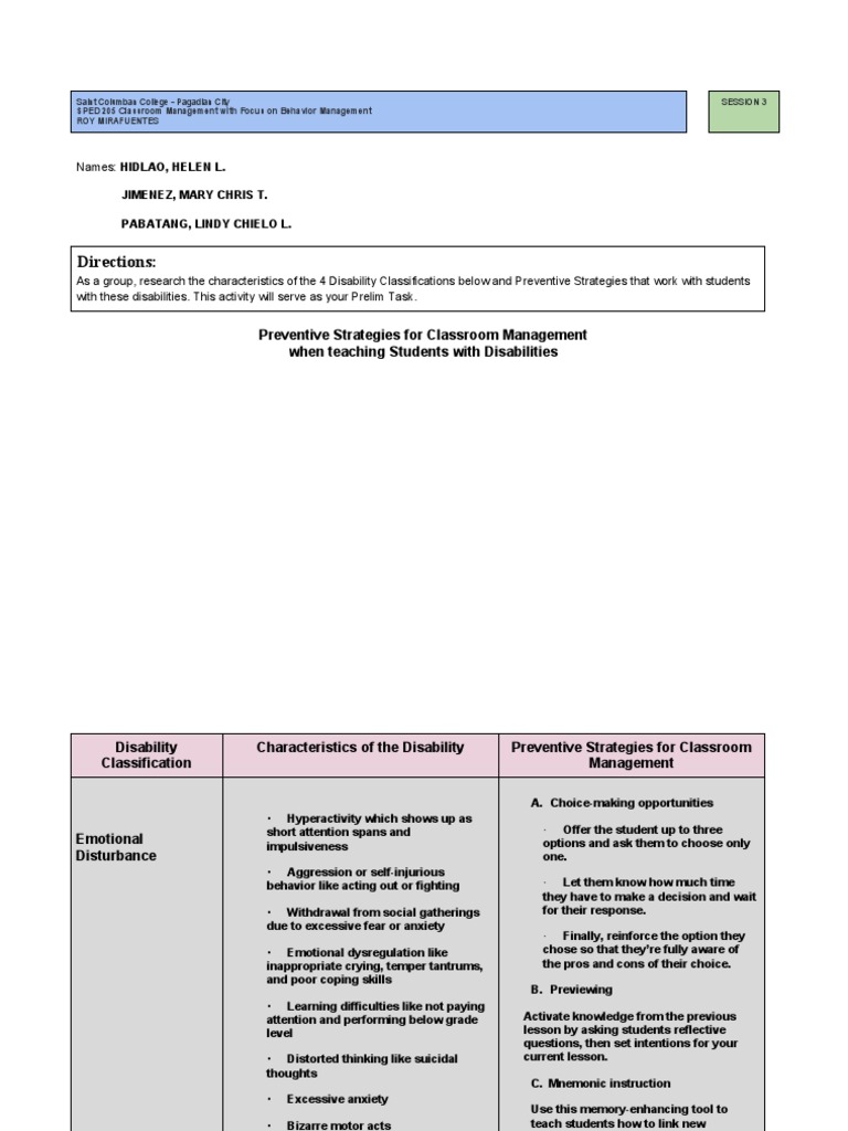 GROUP 3 Preventive Strategies For Classroom Management When Teaching ...