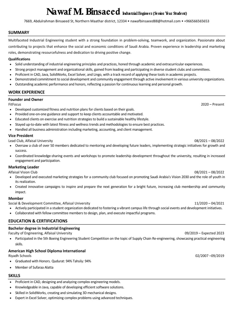 Resume 1 | PDF | Engineering | Business