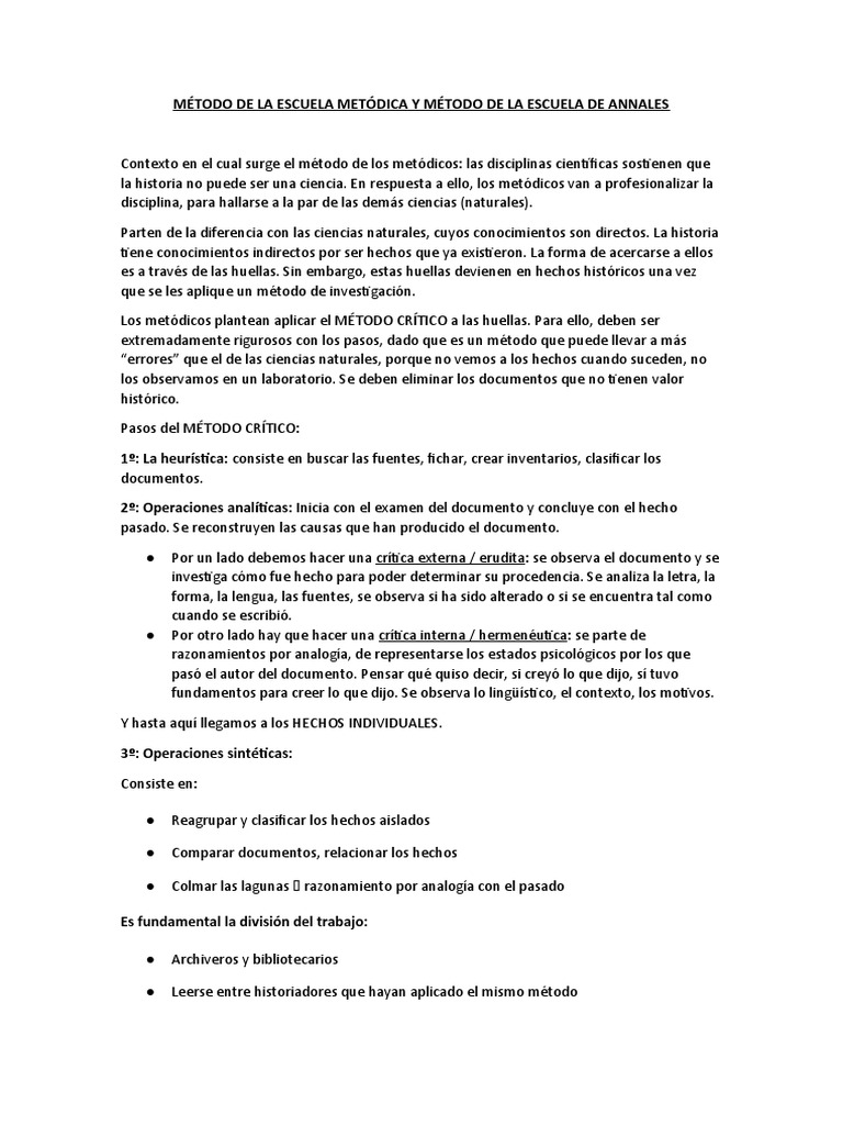 Método de La Escuela Metódica y Método de La Escuela de Annales | PDF ...