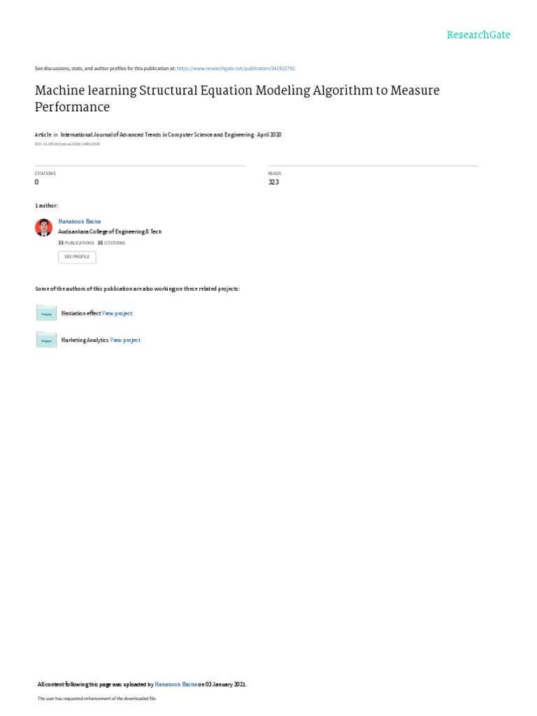 Machine Learning Structural Equation Modeling Algorithm To Measure Performance | PDF | Human ...