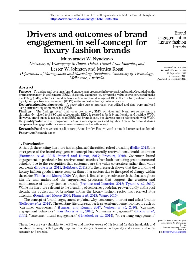 Drivers and Outcomes of Brand Engagement in Self-Concept For Luxury ...