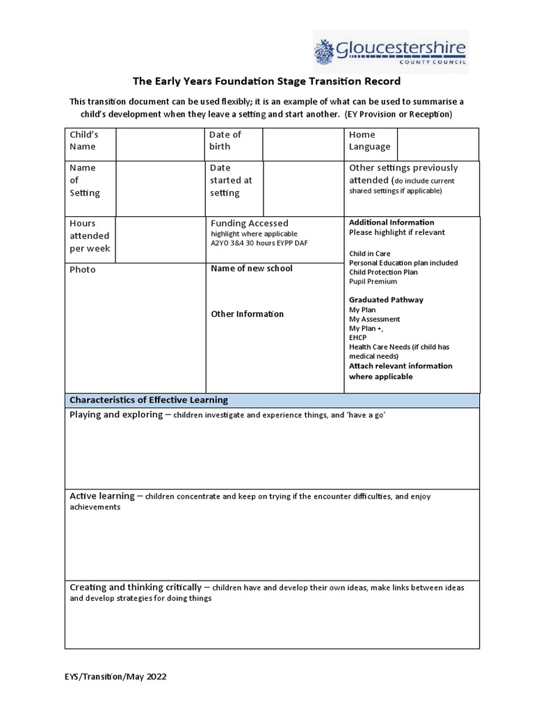 Early Years Transition Document 2022 2 | PDF | Information | Learning