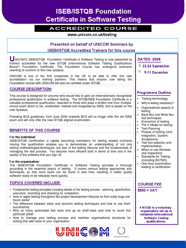 ISEB-ISTQBFoundationCertSwTesting 2008 | PDF | International Software ...