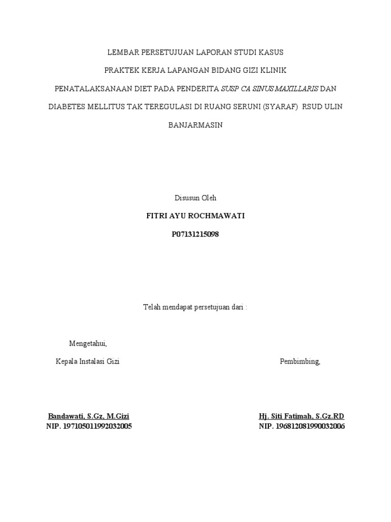 Lembar Persetujuan Laporan Studi Kasus. 2docx | PDF