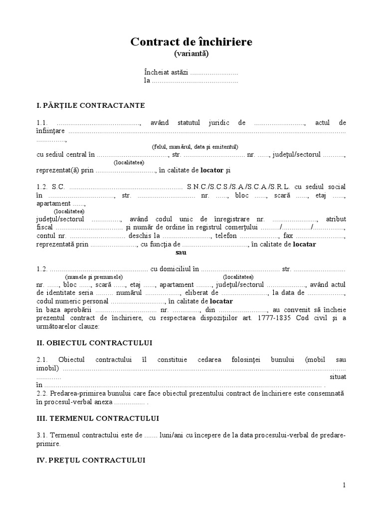 MODEL Contract de Inchiriere | PDF