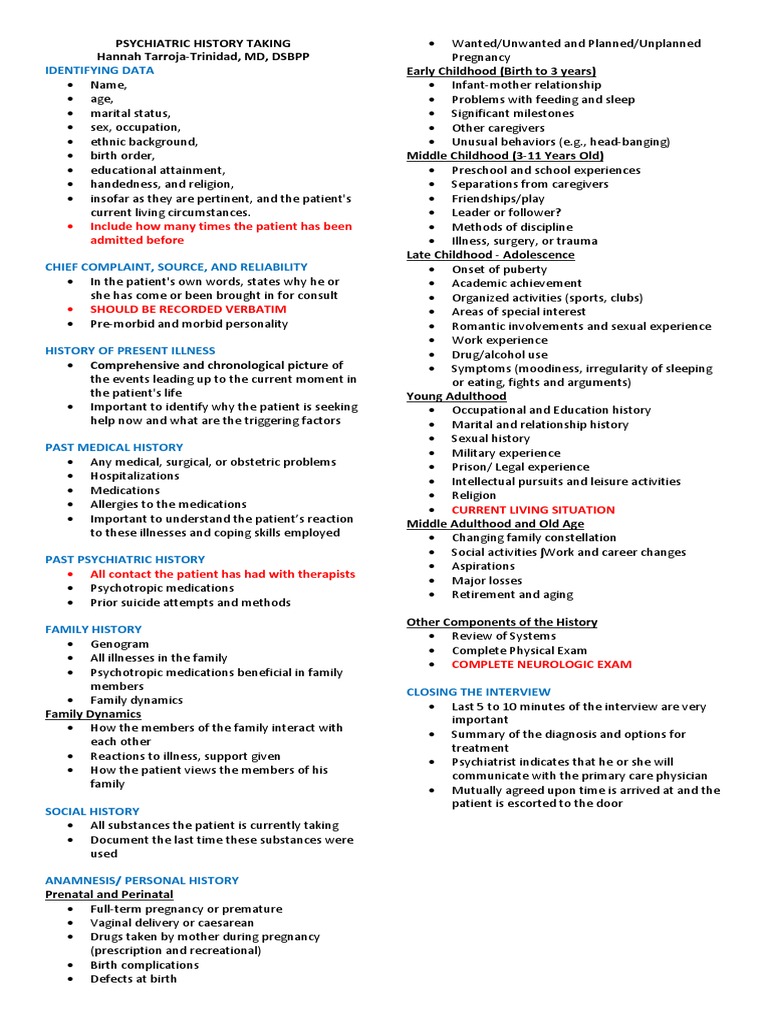 Comprehensive Psychiatric History Guide | PDF | Psychiatry | Pregnancy