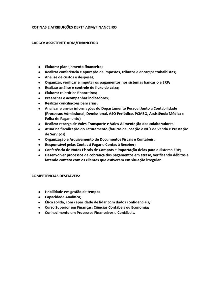 Atribuições Analista Adm-Financeiro Techsim | PDF Atribuições Analista Adm-Financeiro Techsim | PDF