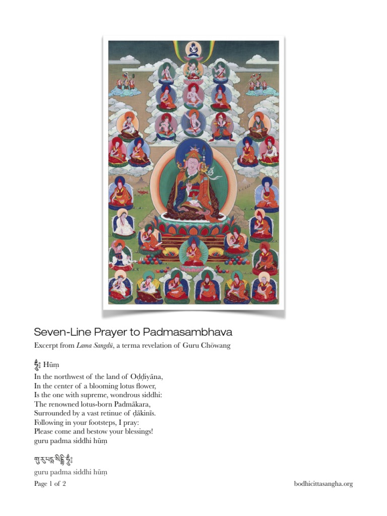 Seven Line Prayer To Padmasambhava | PDF | Mahayana | Tibetan Buddhism