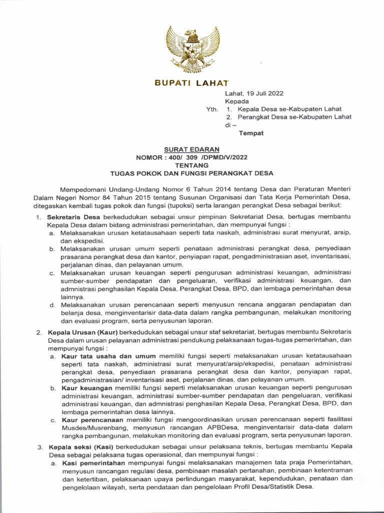 309 Tupoksi Perangkat Desa | PDF