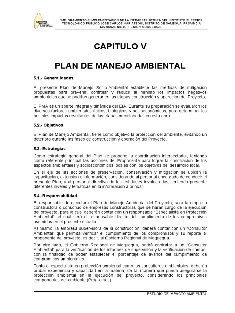 05 CAPITULO V Plan de Manejo Ambiental Modificado | PDF | Agua | Residuos