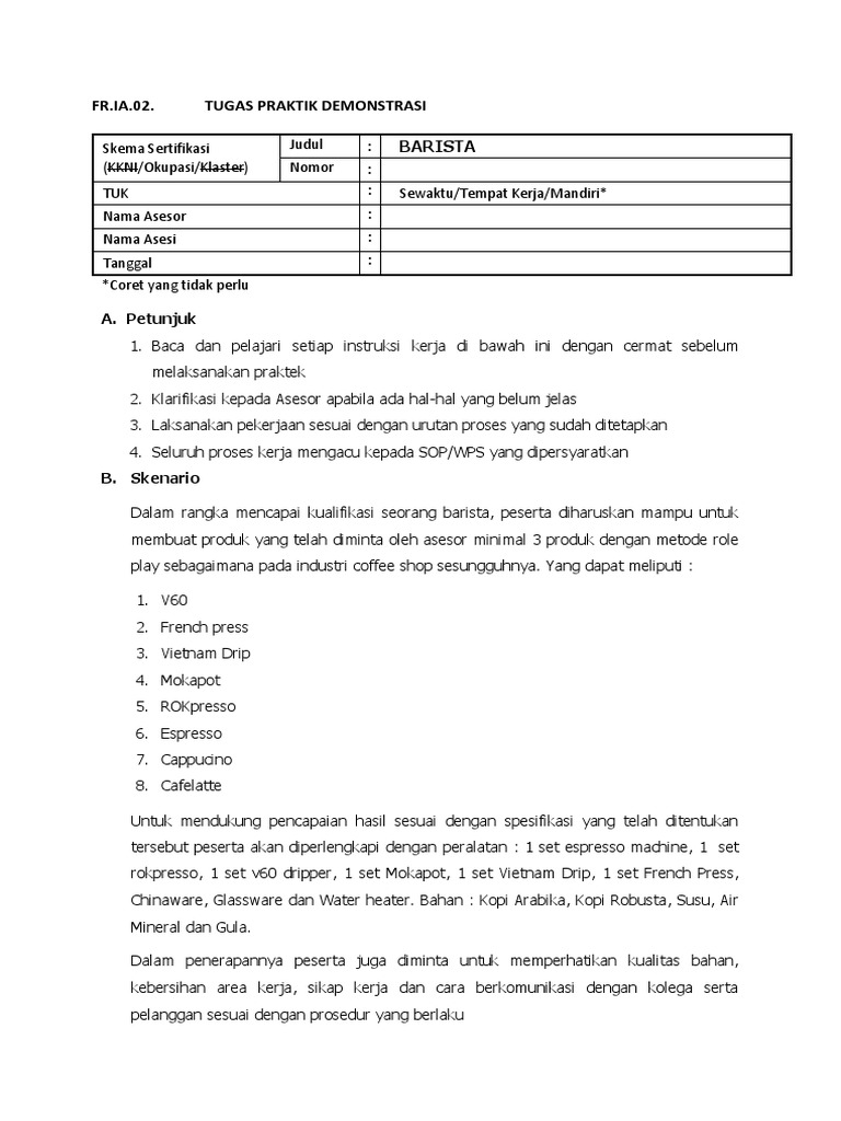 Tugas Praktik Barista dan Kalibrasi Kopi | PDF | Memasak, Makanan, & Anggur