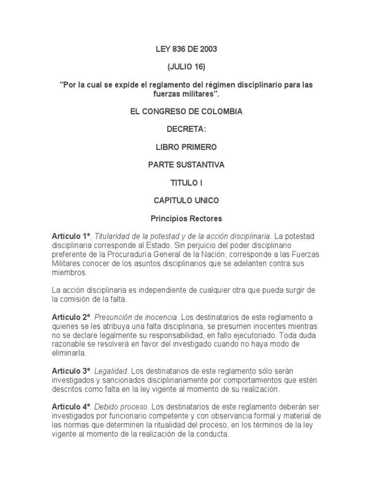 Ley 836 de 2003 | PDF | Oficial general | Oficial (Fuerzas Armadas)