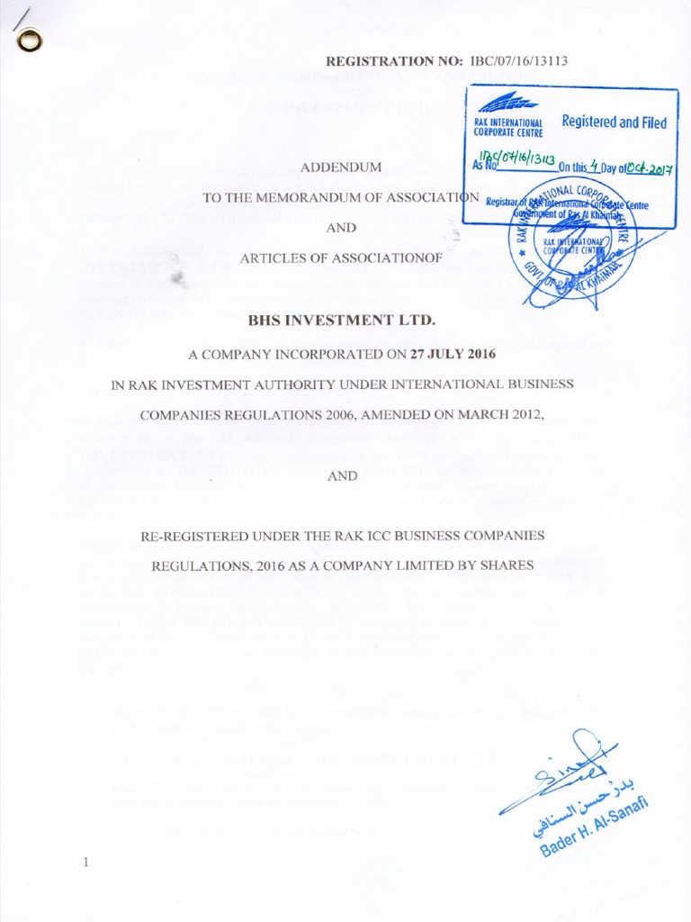 Addendum To Memorandum - Reregistration | PDF