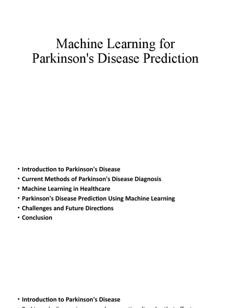 Machine Learning For Parkinson's Disease Prediction | PDF | Machine Learning | Parkinson's Disease