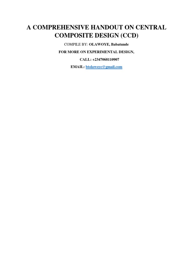 A Comprehensive Handout On Central Composite Design Ccd Pdf Analysis Of Variance