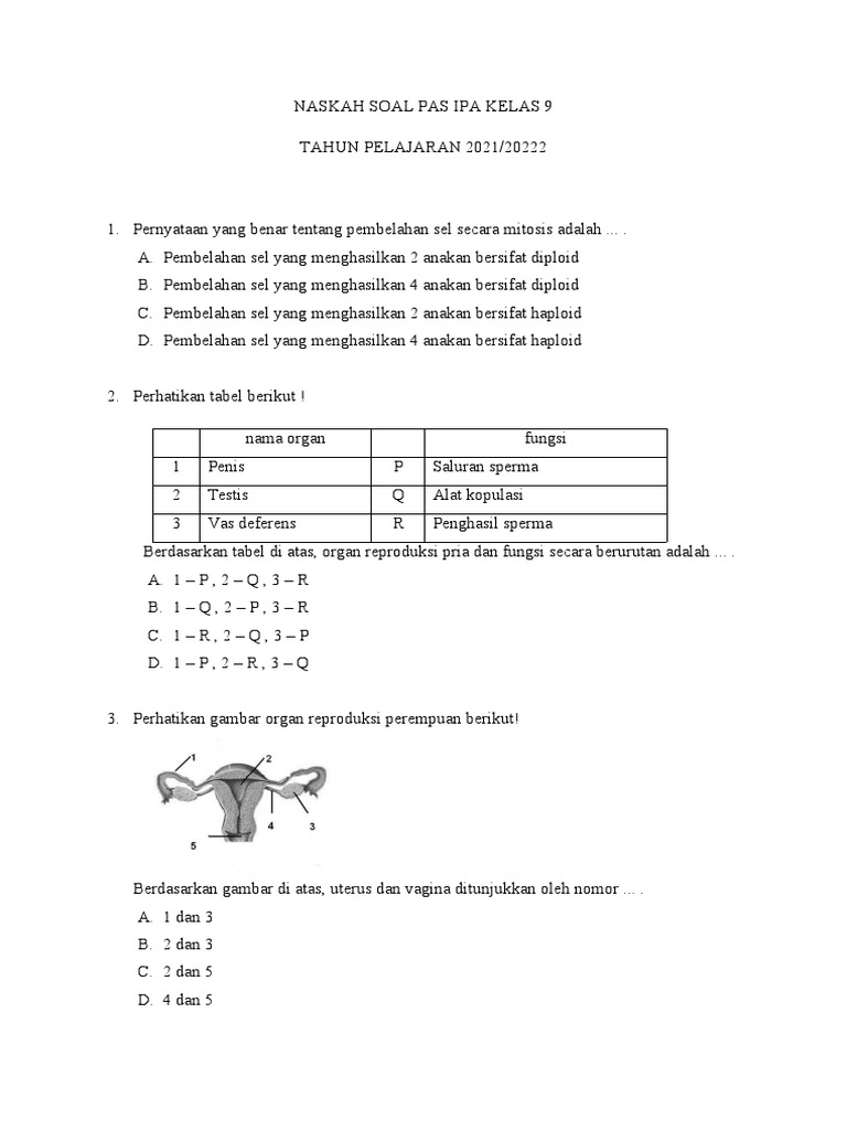 Naskah Soal Pas Ipa Kelas 9 2122 Edit | PDF