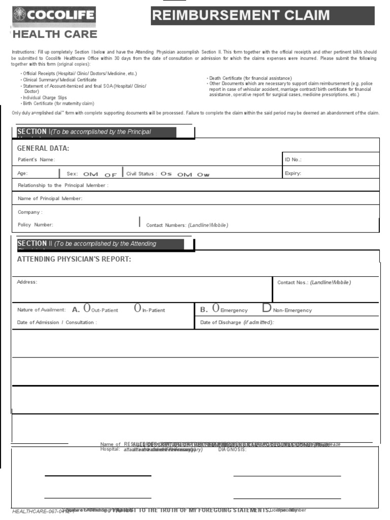 Claim Form Word Front | PDF | Medicine | Patient
