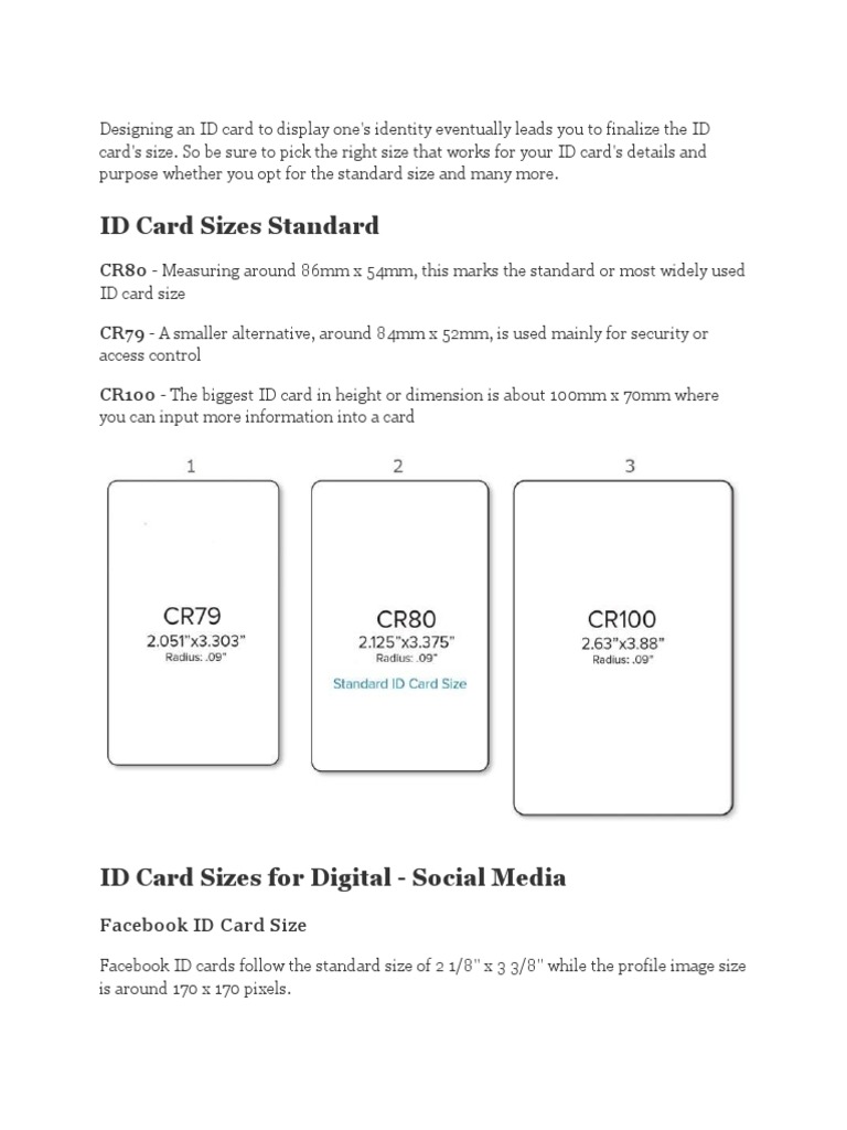 ID Card Sizes | PDF | Identity Document | Printer (Computing)