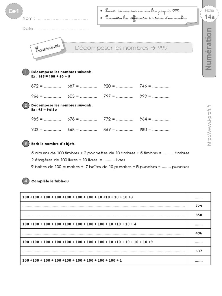 Décomposition des Nombres CE1 | PDF
