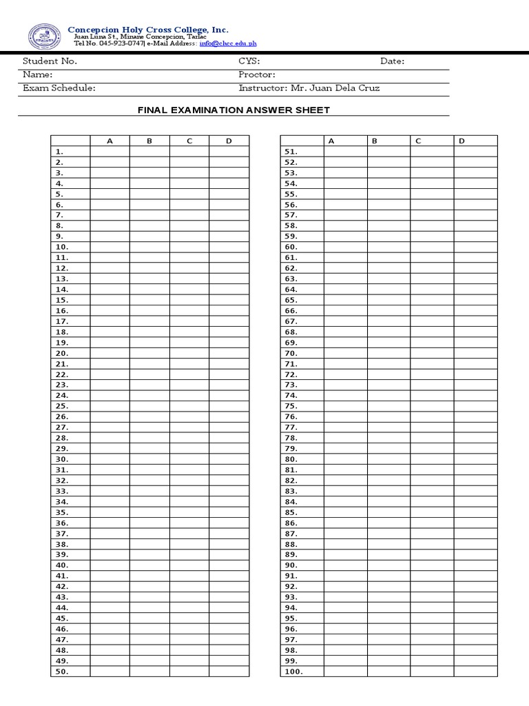 Answer Sheet 1 | PDF