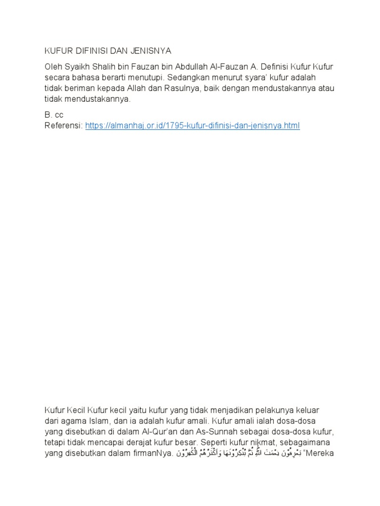Kufur Difinisi Dan Jenisnya | PDF