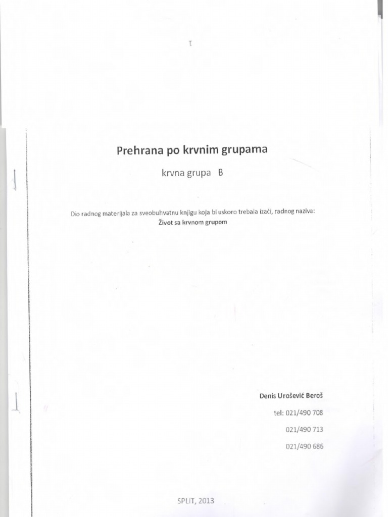 Skripta - Prehrana - Krvna - Grupa B PDF Denis Beros | PDF