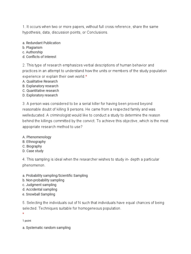 Research Quiz | PDF | Sampling (Statistics) | Statistics