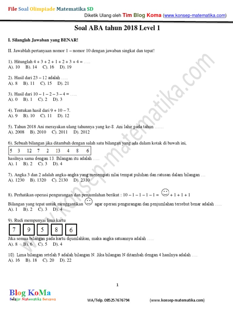 Soal Olimpiade Matematika SD | PDF