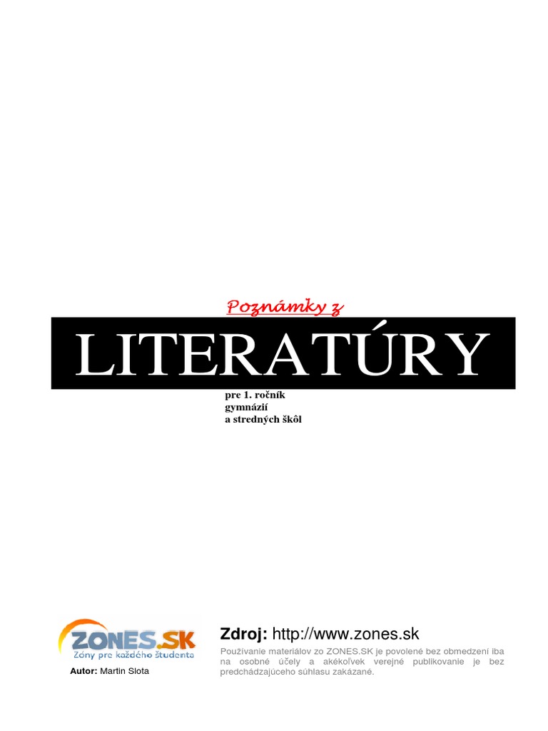 Poznamky Literatura 1 Rocnik | PDF