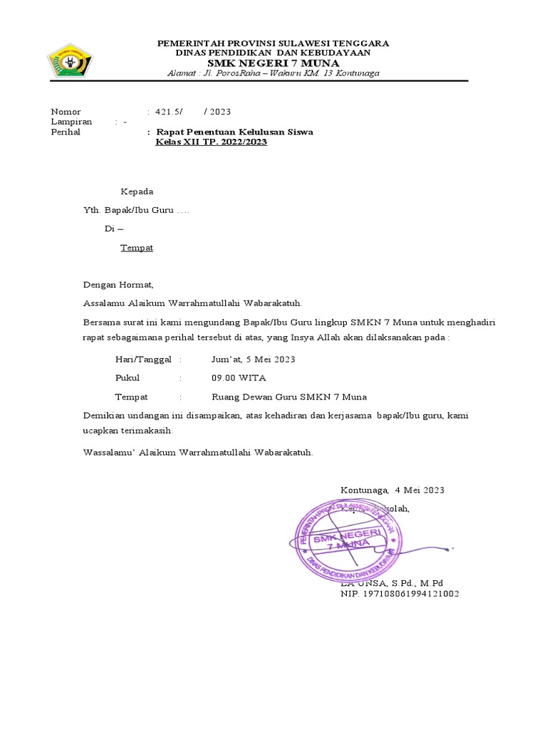 Undangan Rapat Penetapan Kelulusan Pdf