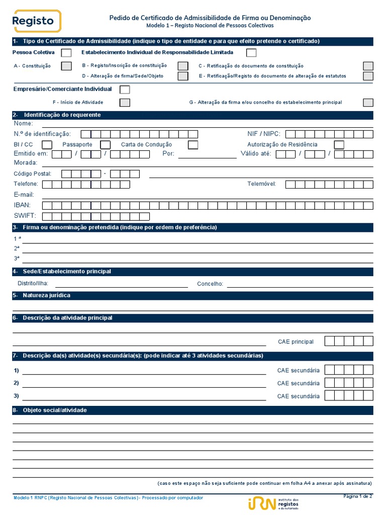 Modelo 1 RNPC - Final - Pedido de Certificado de Admissibilidade de ...