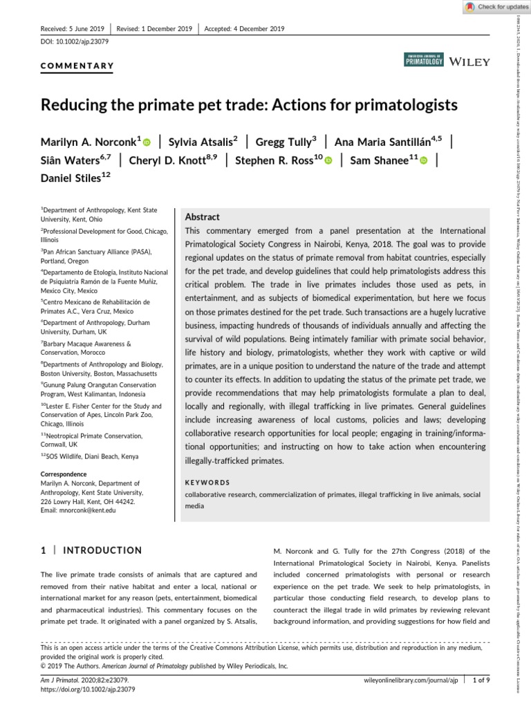 American J Primatol - 2019 - Norconk - Reducing The Primate Pet Trade ...