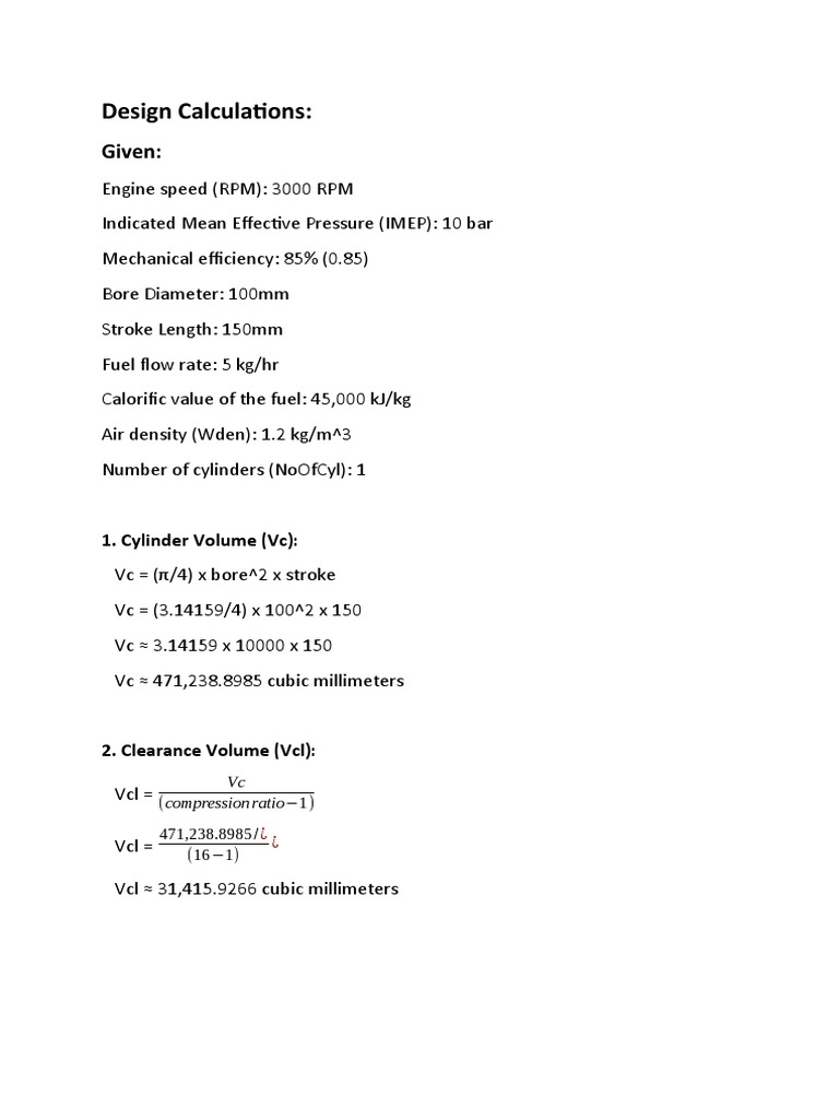 Design Calculations | PDF | Density | Internal Combustion Engine