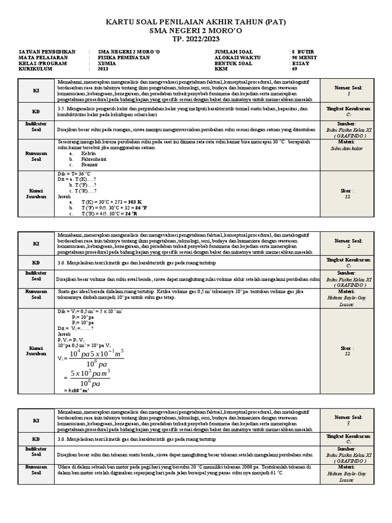 KARTU SOAL Esay - FISIKA | PDF