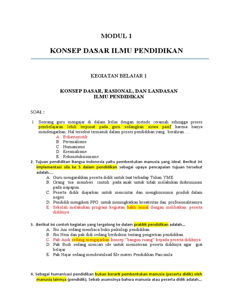Soal Dan Jawaban Modul 1 (Pedagogik) | PDF